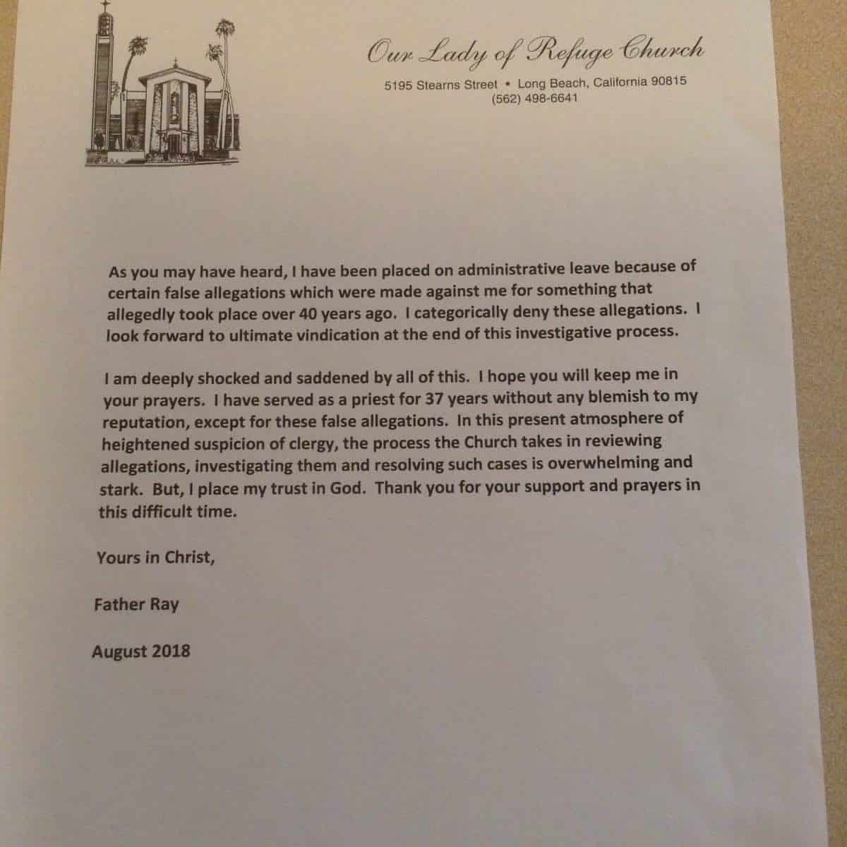 Longtime priest at Our Lady of Refuge placed on leave due to 'credible ...