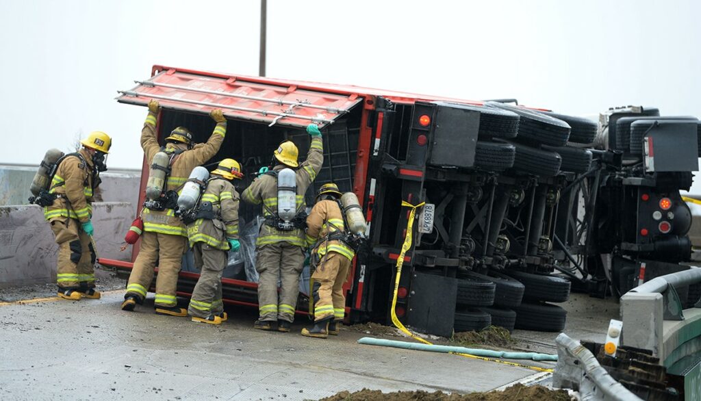 Overturned big rig spills on 710-to-405 ramp, causing hours-long ...
