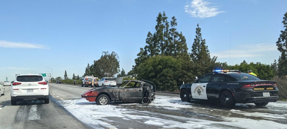 Crews douse car fire that left debris strewn across 605 Freeway • Long ...
