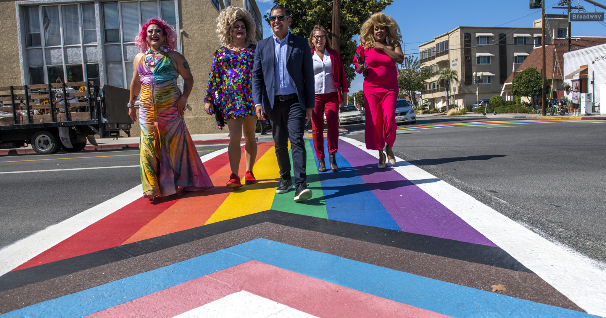 City begins unveiling updated rainbow crosswalks at Broadway Corridor ...